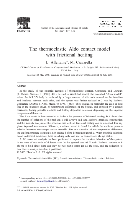(PDF) The thermoelastic Aldo contact model with frictional heating