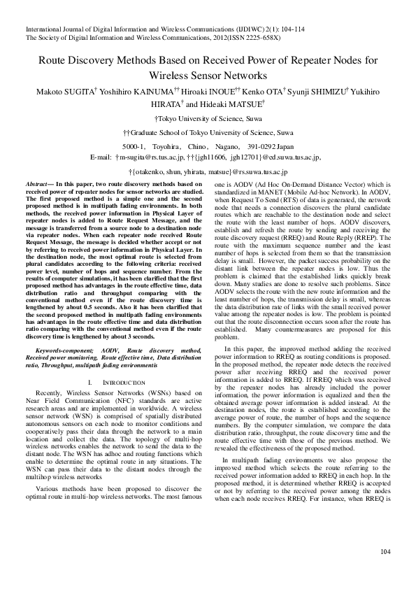 Pdf Route Discovery Methods Based On Received Power Of Repeater Nodes For Wireless Sensor Networks