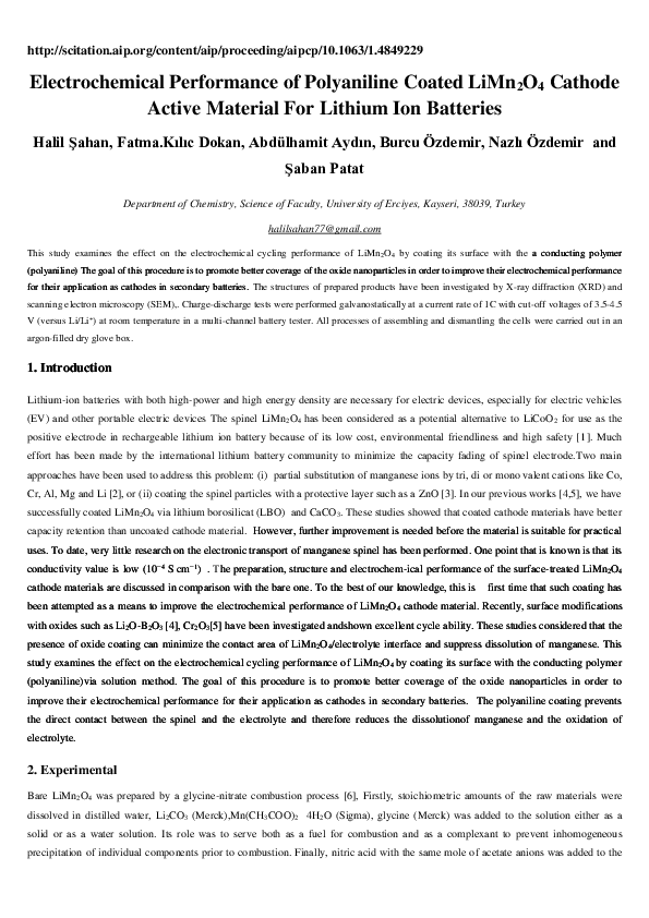 (PDF) Electrochemical Performance of Polyaniline Coated LiMn2O4 Cathode Active Material For ...
