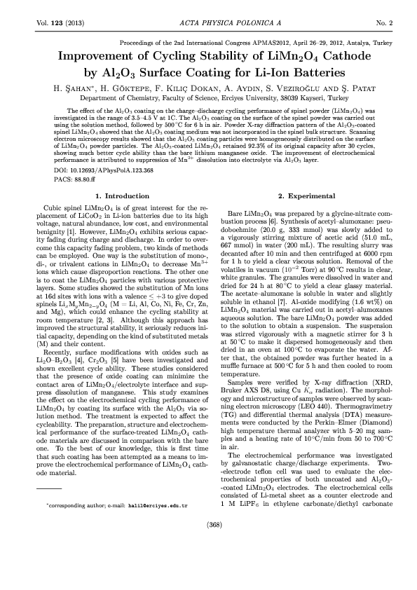 (PDF) Improvement of cycling stability of LiMn2O4 cathode by Al2O3 surface coating for Li-ion ...
