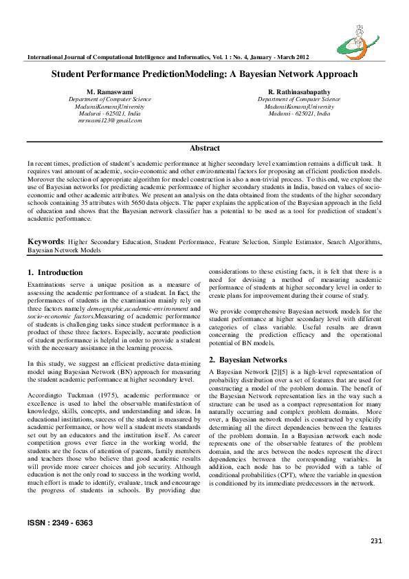 (PDF) Student Performance Prediction Modelling: A Bayesian Network Approach