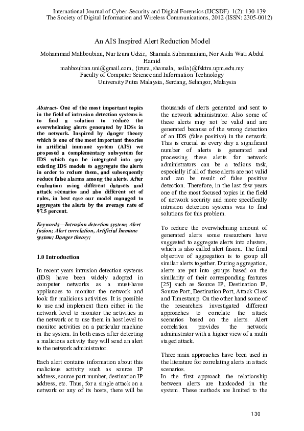 (PDF) AN AIS INSPIRED ALERT REDUCTION MODEL