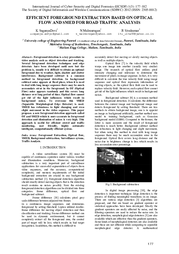 (PDF) EFFICIENT FOREGROUND EXTRACTION BASED ON OPTICAL FLOW AND SMED FOR ROAD TRAFFIC ANALYSIS