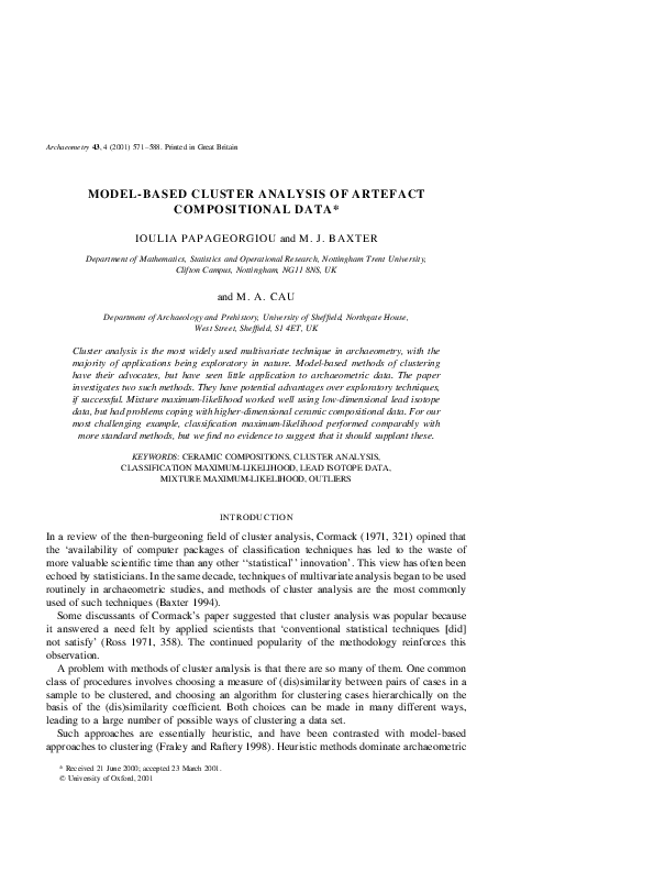 (PDF) Model-based Cluster Analysis of Artefact Compositional Data