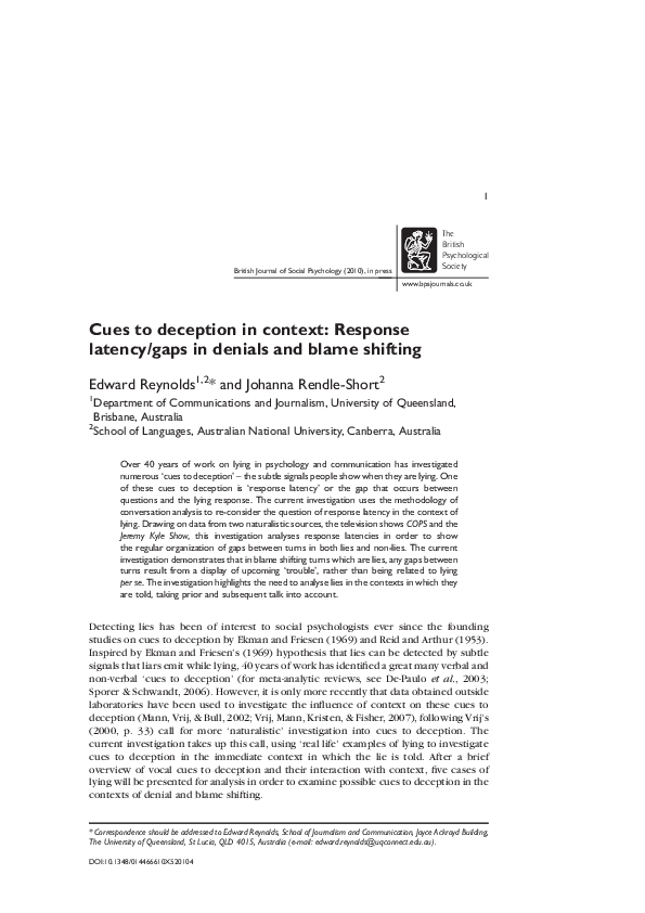 (PDF) Cues to deception in context: response latency/gaps in denials ...