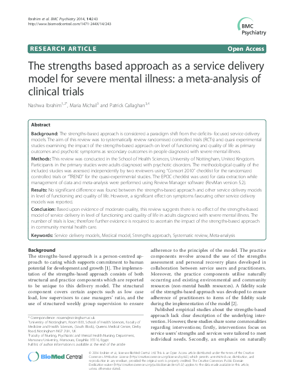 (PDF) The strengths based approach as a service delivery model for ...