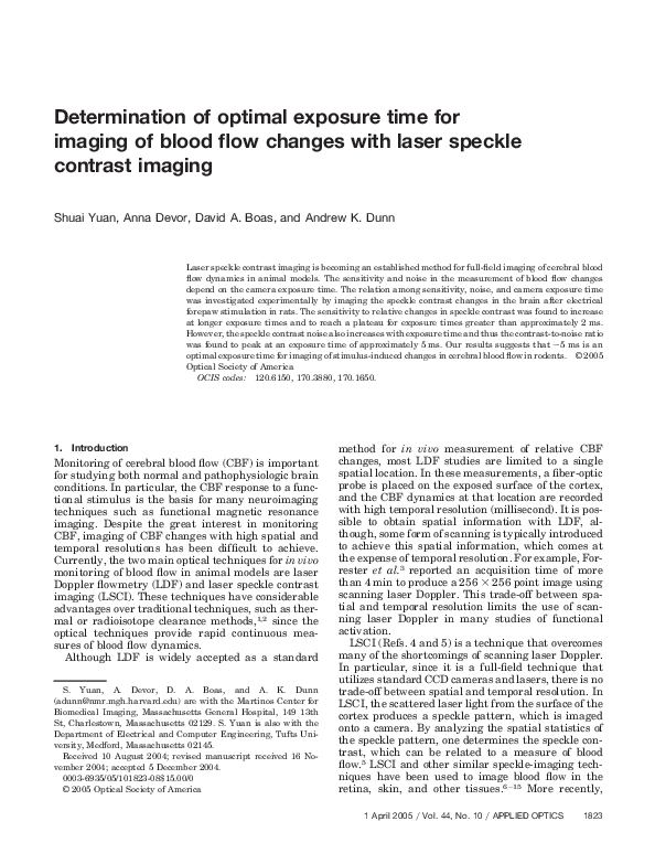 (PDF) Histogram analysis of laser speckle contrast image for cerebral blood flow monitoring ...