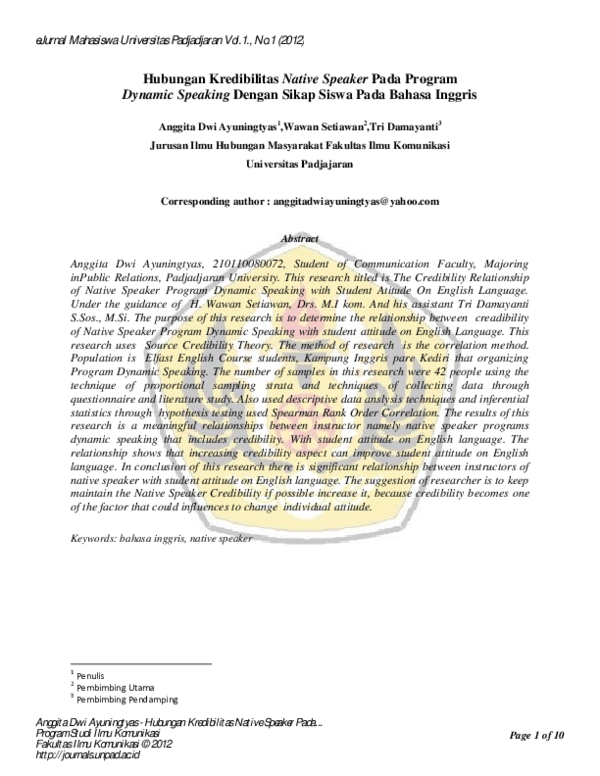 (PDF) Anggita Dwi Ayuningtyas -Hubungan Kredibilitas Native Speaker ...