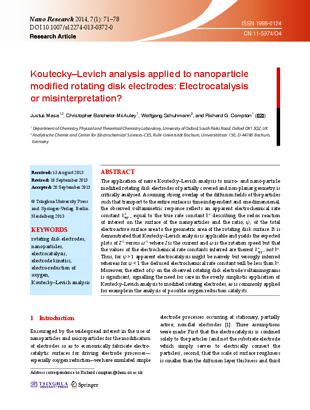 (PDF) Koutecky-Levich analysis applied to nanoparticle modified ...