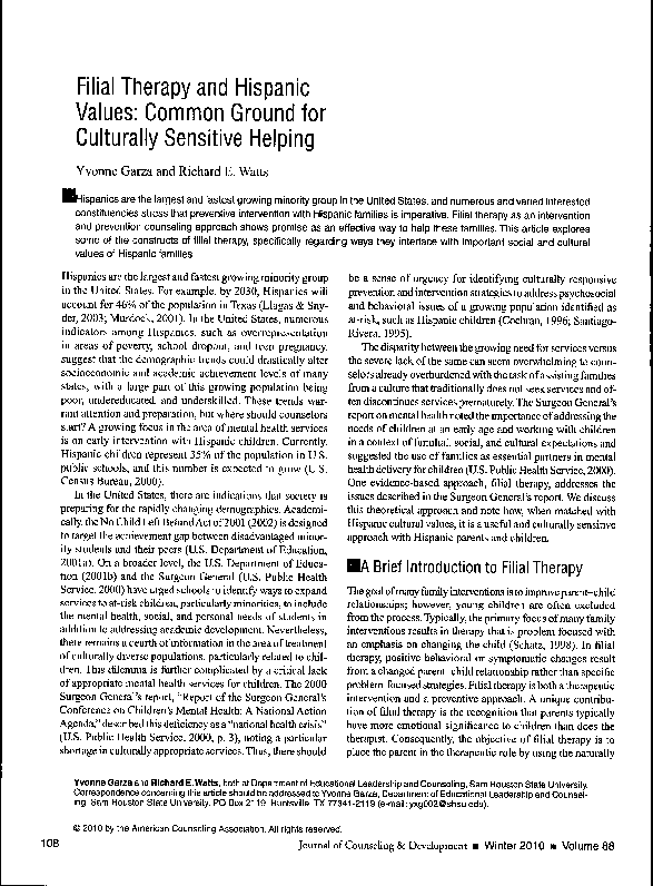 (PDF) Journal of Counseling and Development ♦ 2010 ♦ Filial therapy and ...