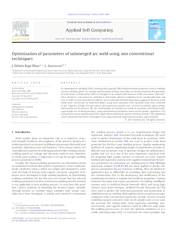 (PDF) Optimization of arc welding parameters