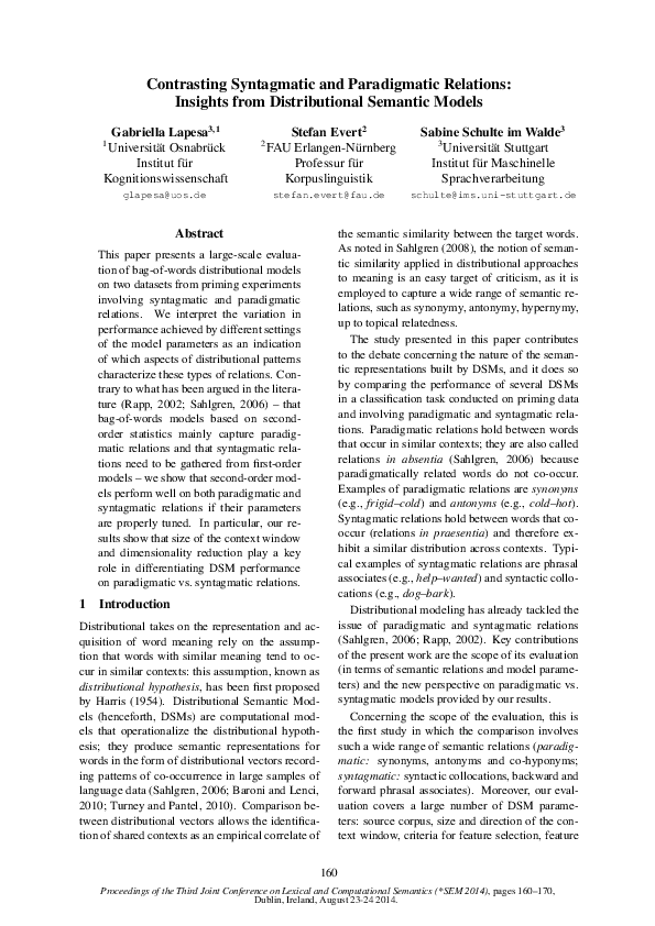 (PDF) Contrasting Syntagmatic and Paradigmatic Relations: Insights from Distributional Semantic ...