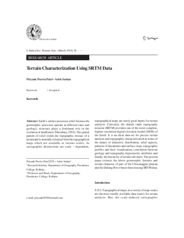 (PDF) Terrain Characterization using SRTM Data