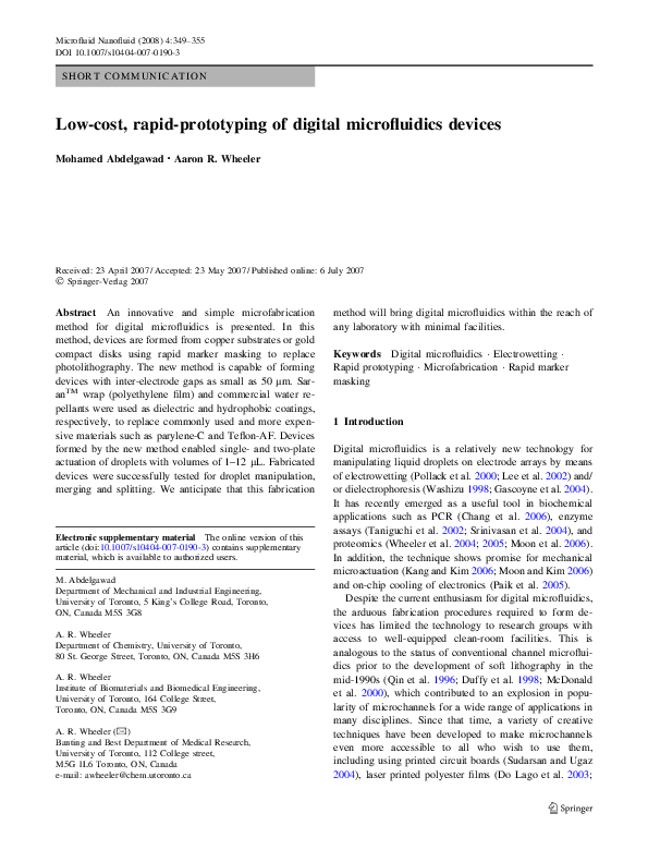 (PDF) Low-cost, rapid-prototyping of digital microfluidics devices