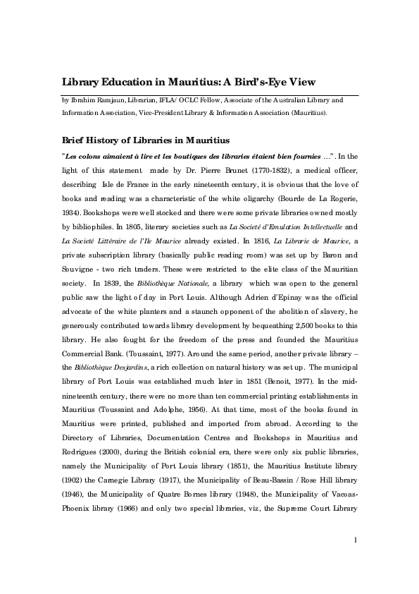 (PDF) Library Education in Mauritius