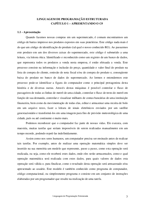 (PDF) LINGUAGEM DE PROGRAMAÇÃO ESTRUTURADA CAPÍTULO 1 – APRESENTANDO O C