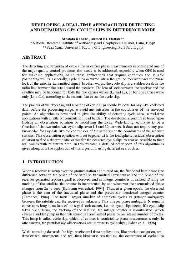 Pdf Developing A Real Time Approach For Detecting And Repairing Gps Cycle Slips In Difference Mode