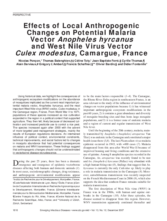 (PDF) Effects of Local Anthropogenic Changes on Potential Malaria ...
