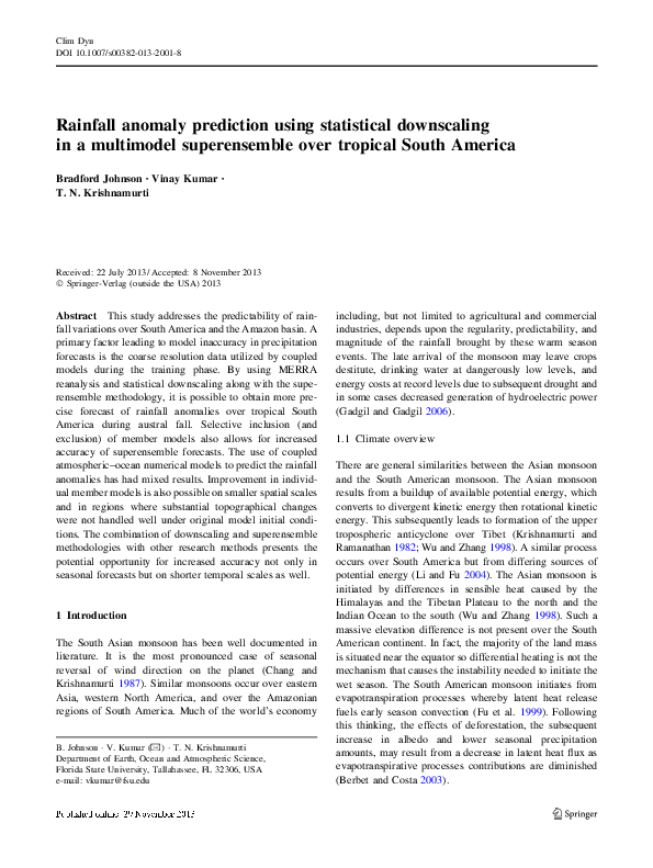 (PDF) Rainfall anomaly prediction using statistical downscaling in a ...