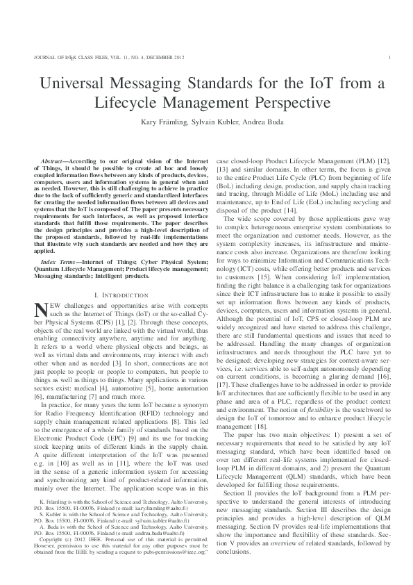 (PDF) Universal Messaging Standards for the IoT from a Lifecycle ...