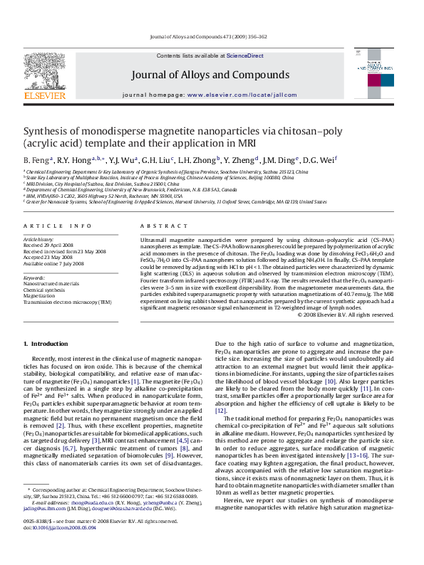 (PDF) Synthesis of monodisperse magnetite nanoparticles via chitosan–poly (acrylic acid ...