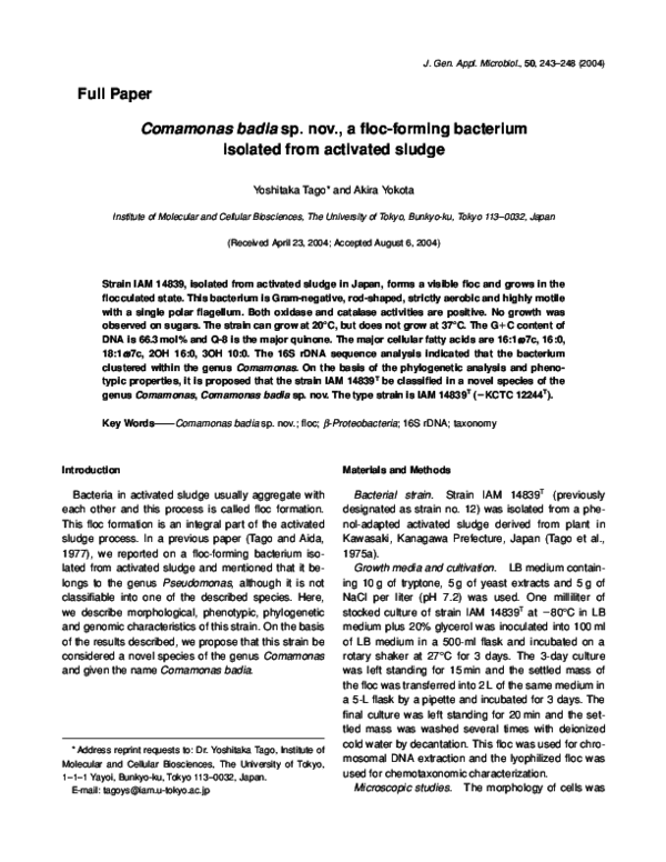 (PDF) Comamonas badia: A New Floc-forming Bacterium