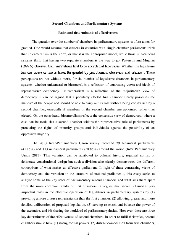 (PDF) Second Chambers and Parliamentary Systems: Roles and Determinants ...