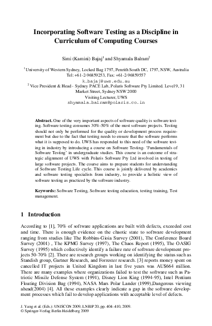 (PDF) Incorporating Software Testing as a Discipline in Curriculum of ...