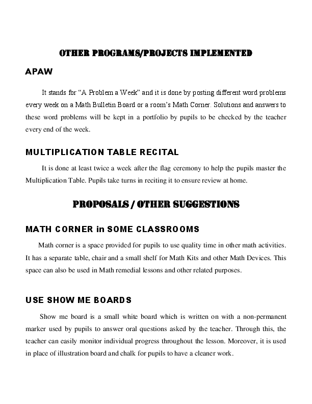 (DOC) OTHER PROGRAMS/PROJECTS IMPLEMENTED APAW