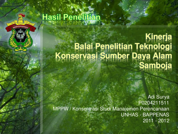 (PPT) Presentasi Strategi Pengelolaan Kinerja Balitek KSDA Samboja