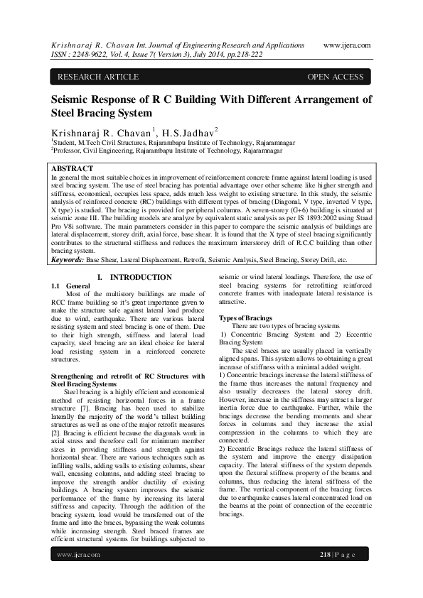 Pdf Seismic Response Of R C Building With Different Arrangement Of Steel Bracing System