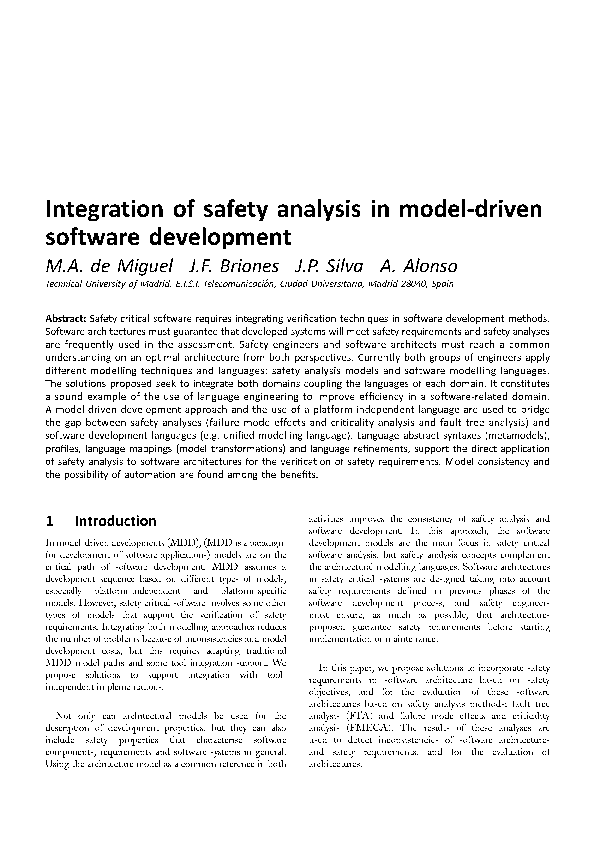 Integration Of Safety Analysis In Model Driven Software Development