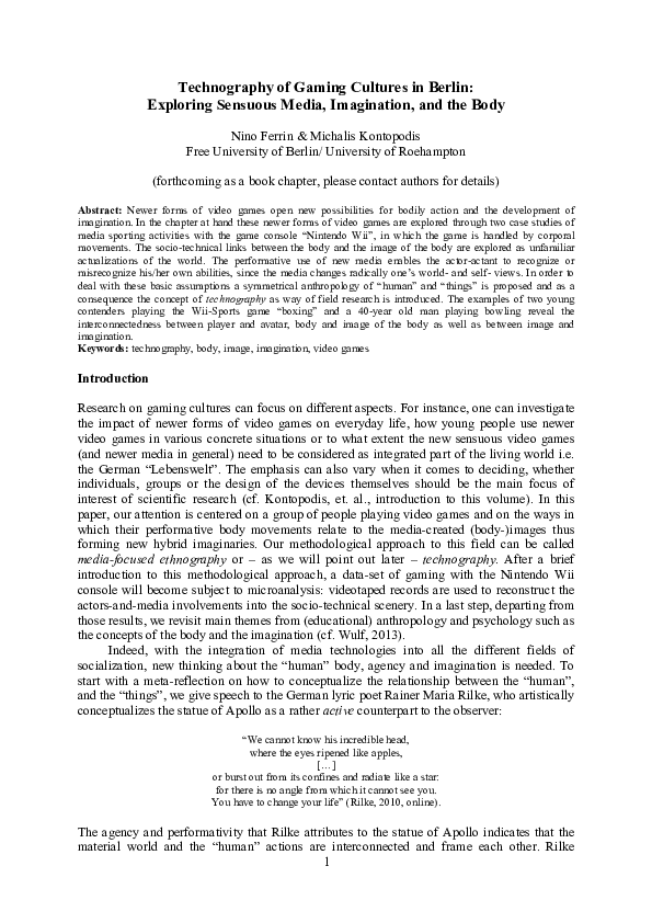 (PDF) Technography of Gaming Cultures in Berlin: Exploring Sensuous ...