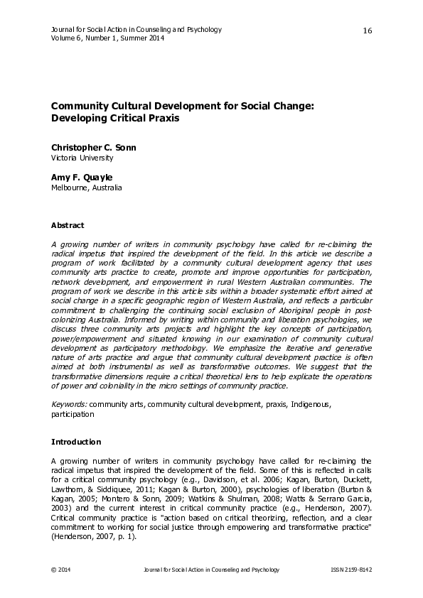 (PDF) Community cultural development for social change: Developing ...