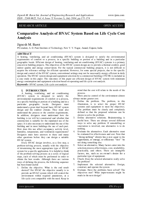 (PDF) Comparative Analysis of HVAC System Based on Life Cycle Cost Analysis