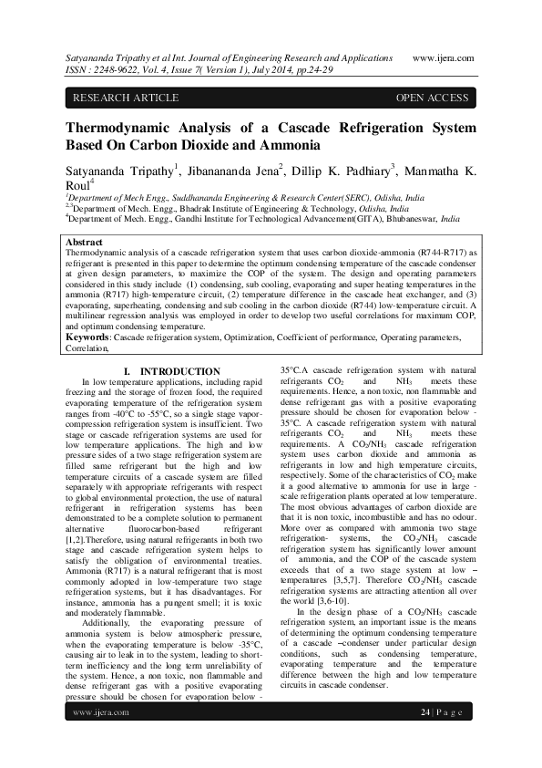 (PDF) Thermodynamic Analysis of a Cascade Refrigeration System Based On ...