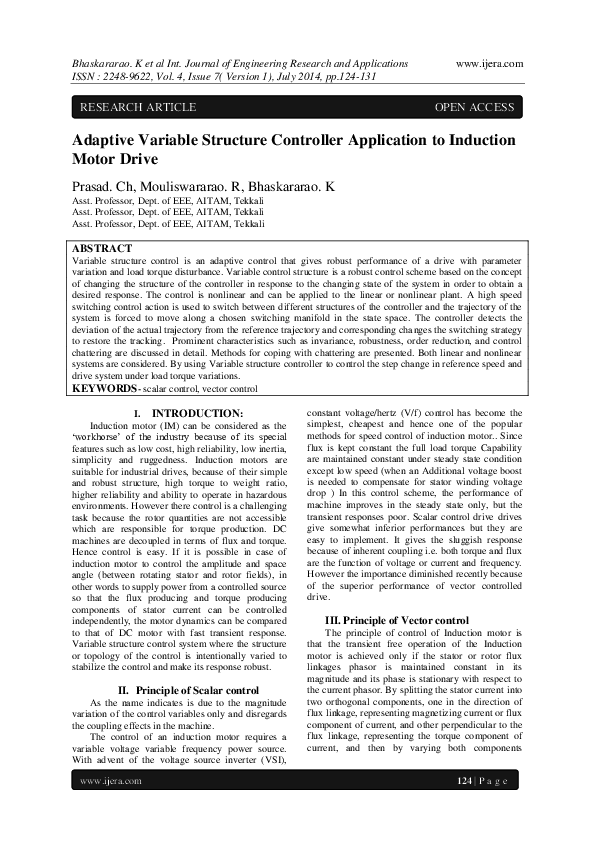 Pdf Adaptive Variable Structure Controller Application To Induction