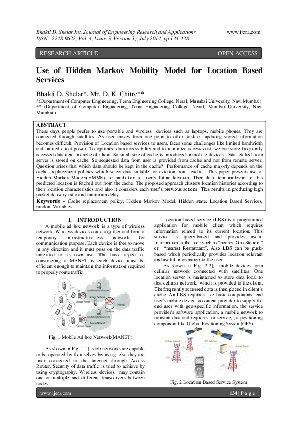 (PDF) Use of Hidden Markov Mobility Model for Location Based Services