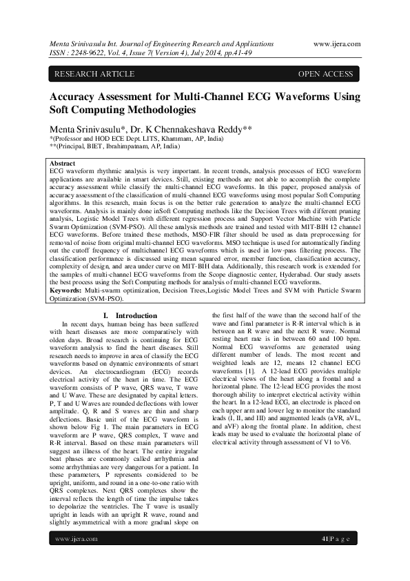 (PDF) Accuracy Assessment for Multi-Channel ECG Waveforms Using Soft Computing Methodologies