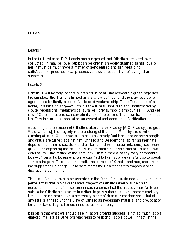 (DOC) F.R. Leavis on Othello