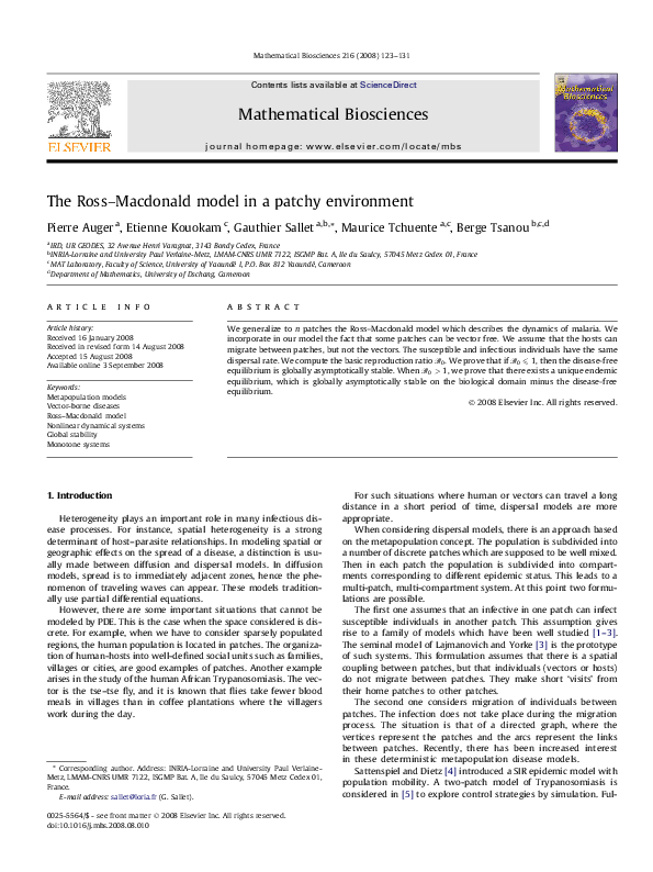 (PDF) The Ross–Macdonald model in a patchy environment