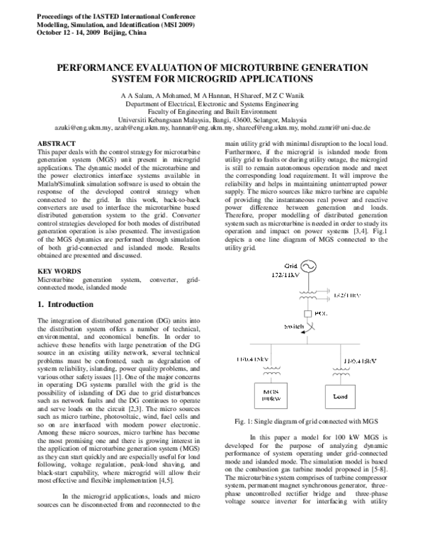 Pdf Performance Evaluation Of Microturbine Generation System For Microgrid Applications