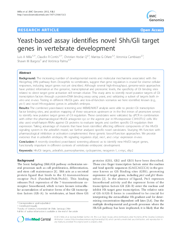 (PDF) Yeast-based assay identifies novel Shh/Gli target genes in ...