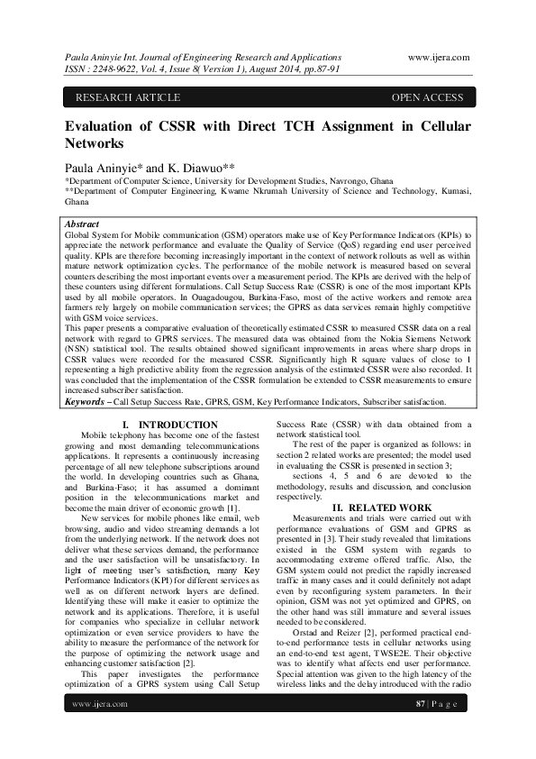 Pdf Evaluation Of Cssr With Direct Tch Assignment In Cellular Networks