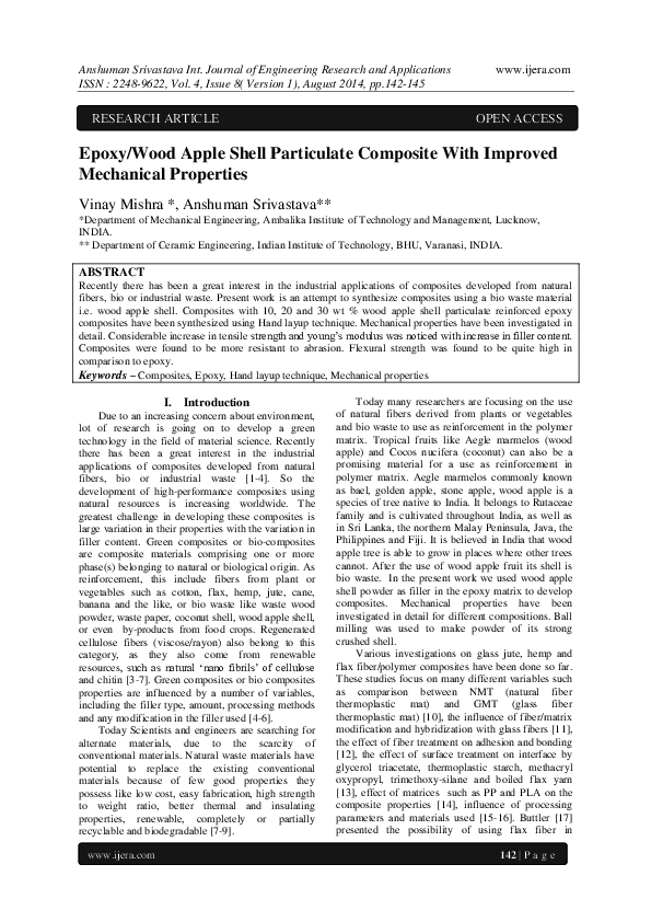(PDF) Epoxy/Wood Apple Shell Particulate Composite With Improved Mechanical Properties