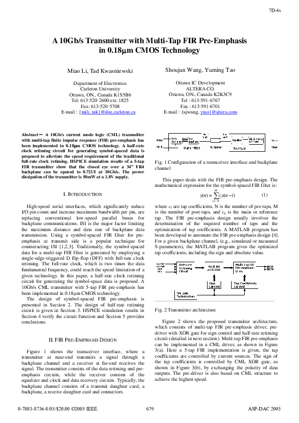 (PDF) A 10Gb/s transmitter with multi-tap FIR pre-emphasis in 0.18µm ...