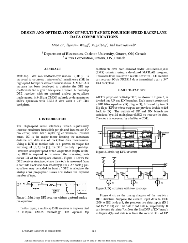 (PDF) Design and optimization of multi-tap DFE for high-speed backplane ...