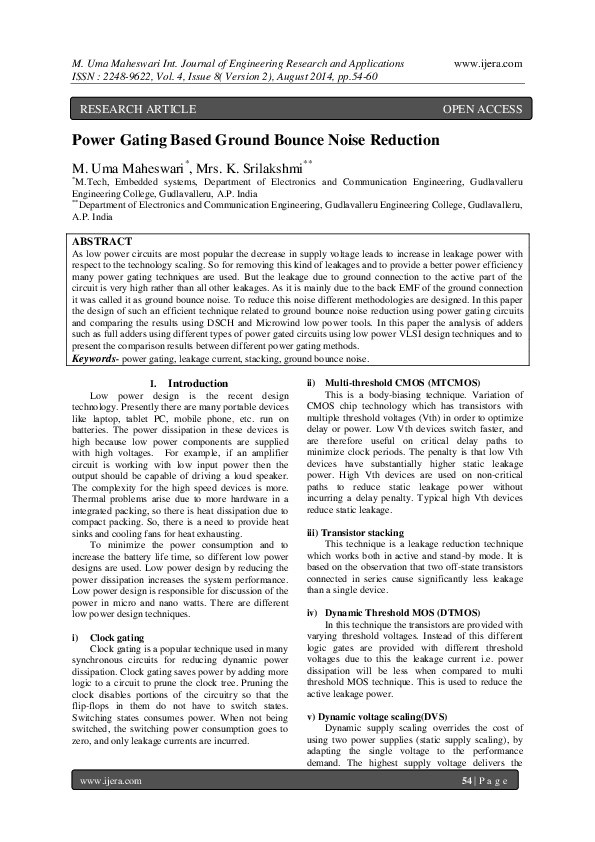 Pdf Power Gating Based Ground Bounce Noise Reduction