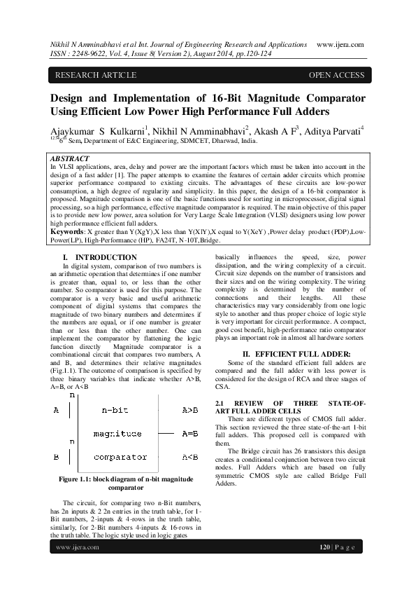 Pdf Design And Implementation Of 16 Bit Magnitude Comparator Using