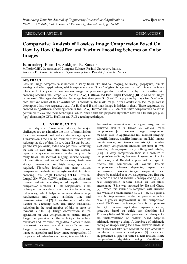 (PDF) Comparative Analysis of Lossless Image Compression techniques SPHIT, JPEG-LS and Data ...